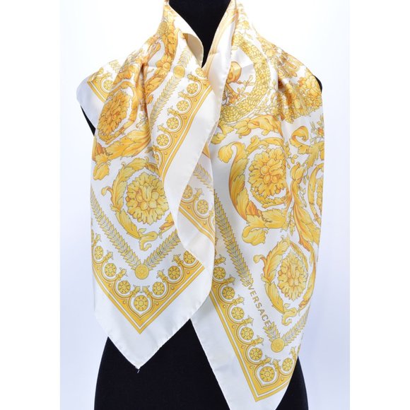 Versace | Accessories | New Versace 525 Gold Cream Silk Baroque Skull ...